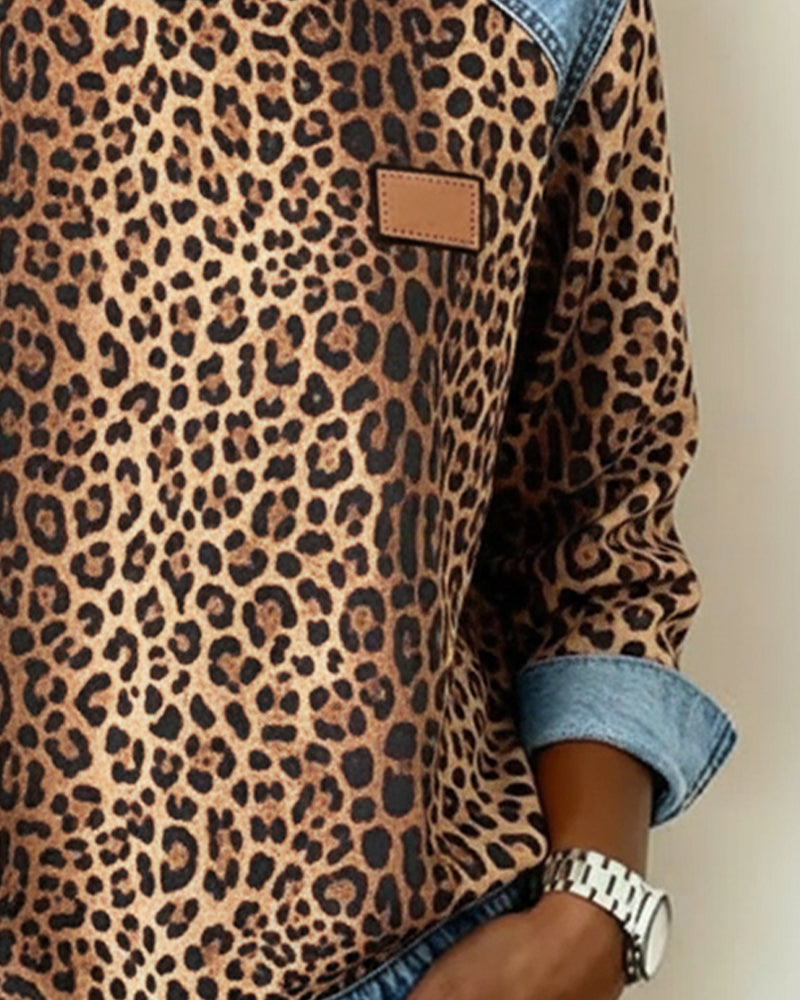 Leopard Print Denim Patchwork Sweatshirt – Lowie & Liv